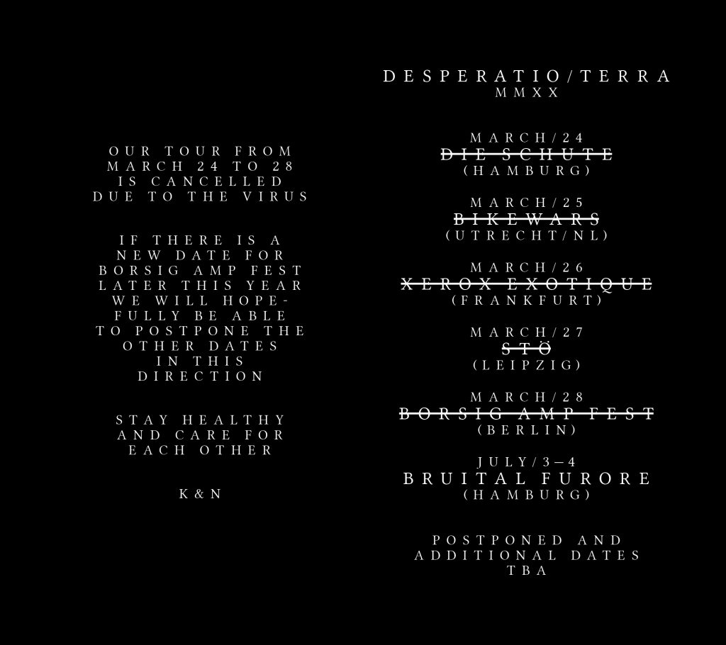 DESPERATIO/TERRA MMXX MARCH 24 TO 28 IS CANCELLED — TREMOR HEX